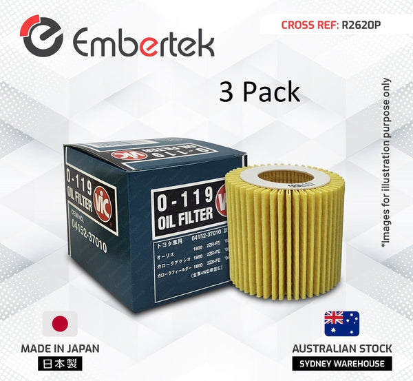 3x VIC Oil Filters for Toyota RAV 4 2012-2018 O119 (ZSA42) Ref: R2620P ...